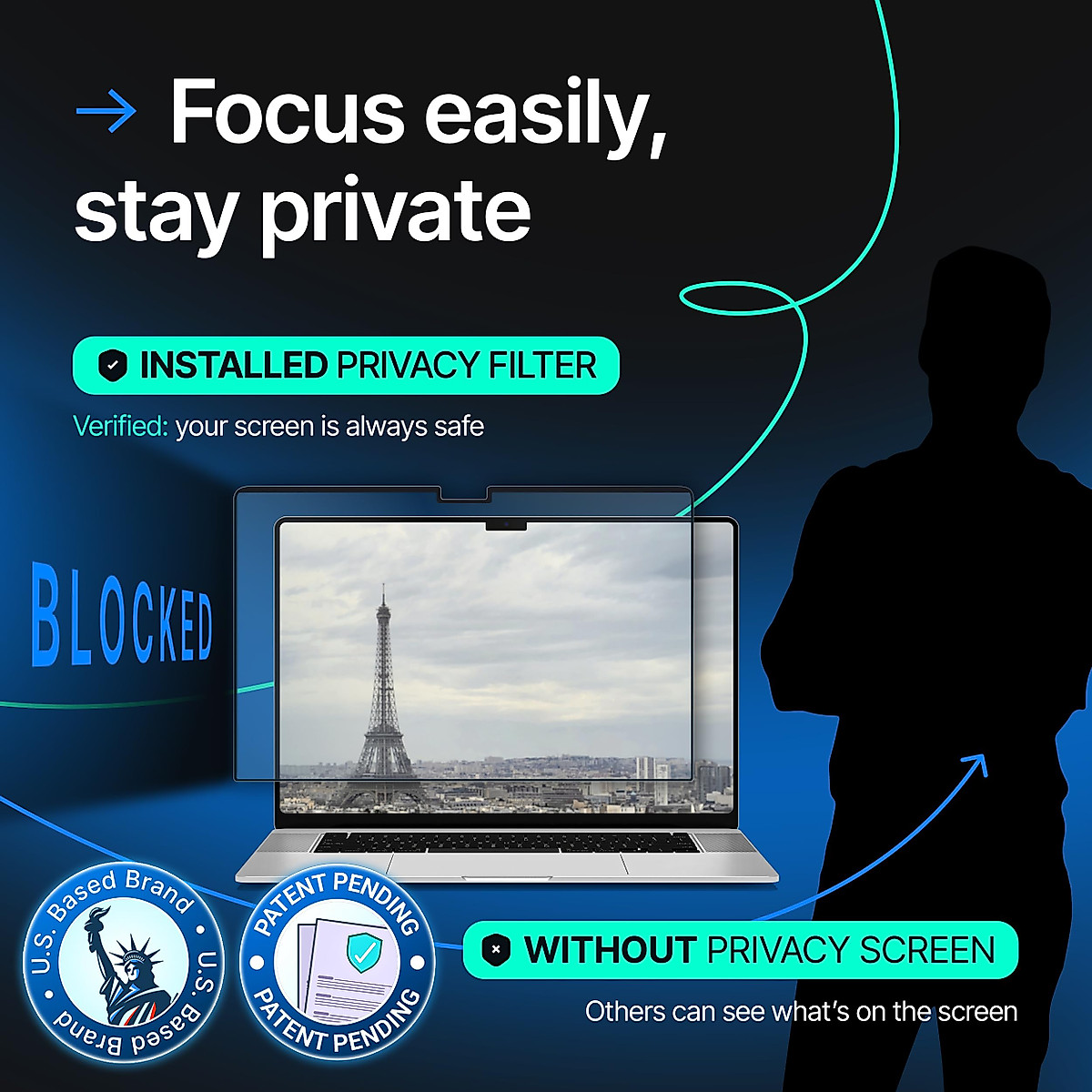 Magnetic Privacy Screen Compatible with MacBook Pro 14" 2021, 2022, 2023, 2024, M1, M2, M3, M4 Anti-Blue Light Anti-Glare Laptop Screen Protector Filter Blue Light Blocking Filter