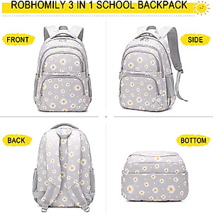 Robhomily 3 in 1 School Backpack for Teen Girls in Middle-School Elementary,17”Fashion- Print Lightweight Laptop Book bags with Lunch Box and Pencil Case