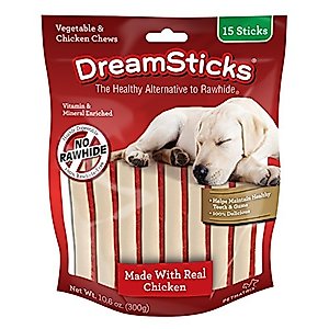 DreamBone DreamSticks, Rawhide Free Dog Chew Sticks Made with Real Chicken and Vegetables, 15 Sticks