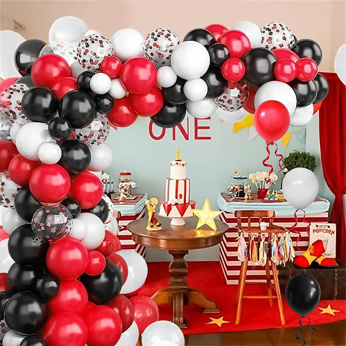 YOYOWY 133 pcs Red Black and White Latex Balloons, Black Red Confetti Balloons Garland Arch Kit for Birthday Baby Shower Party Wedding New Year Decorations