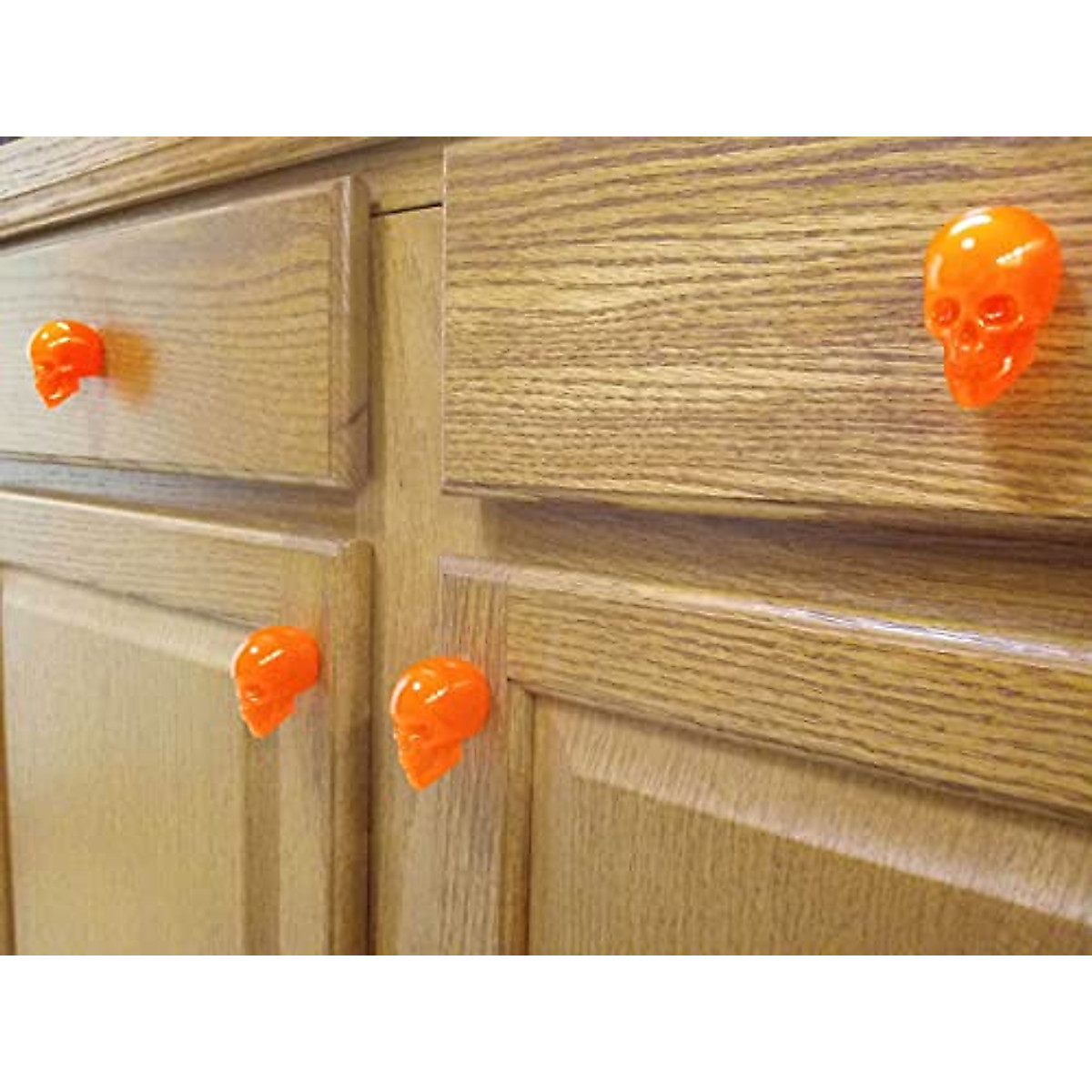 Orange Skull Cabinet Knobs/Drawer Knobs (Black Light Activated) (Set of 2)