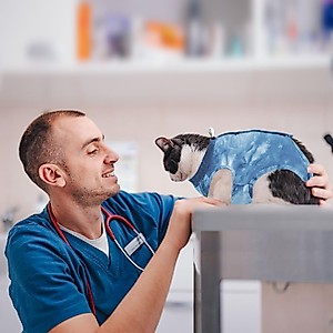 Cat Recovery Suit for Male and Female Surgical Post Surgery Soft Cone Onesie Tie Dye Cats Shirt Clothes Neuter Licking Protective Diapers Outfit Cover Kitten Spay Collar Alternative(Navy Blue, L)