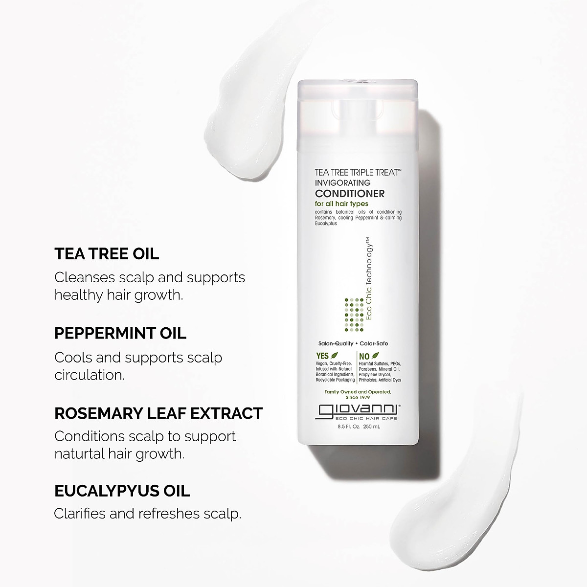 GIOVANNI Tea Tree Triple Treat Invigorating Conditioner - Cooling Peppermint, Eucalyptus, Rosemary, Helps Dry Flaking Scalp, Paraben Free, Helps to Moisturize, Smooth & Detangle- 8.5 oz (1 Pack)