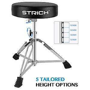 STRICH Drum Stool Set, Padded Seat Height Adjustable Drum Throne with 5A Drumsticks for Adults Beginner Drummers, SDB-10 Standard