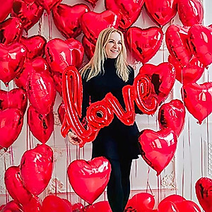 Valentines Balloons, 40 Inch Red Love 18 Inch Red Heart Foil Balloons with 1000pcs Silk Rose Petals for Valentine's Day Anniversary Wedding Engagement Party Supplies
