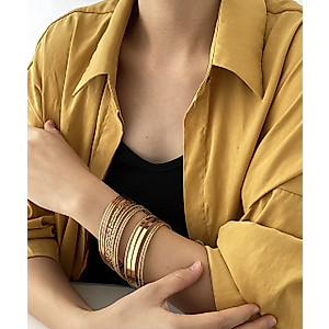 Sakytal Boho Gold Bangle Bracelet Set Indian Multi Layered Bangles Bracelets Stackable Textured Bracelet for Women (Set A)