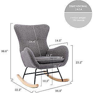 Qtivii Modern Rocking Chair, Comfy Uplostered Accent Chair with High Backrest and Armrests, Rocker Glider Chair for Nursery(Grey)
