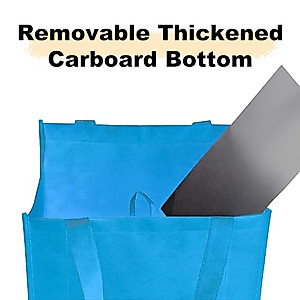 Swotiva Reusable Grocery Bags 10 Pack, Eco-Friendly Tote Bags with Reinforced Handle and Removable Bottom, 15"x13"x10" Large Washable Non-woven Shopping Bags for Groceries Gift Parties, Blue
