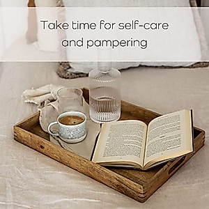 Otucha Large Ottoman Tray, 20 x 14 inches, Real Wood Large Serving Tray with Handles, Sturdy Design, Decorative Tray for Coffee Table (Natural)