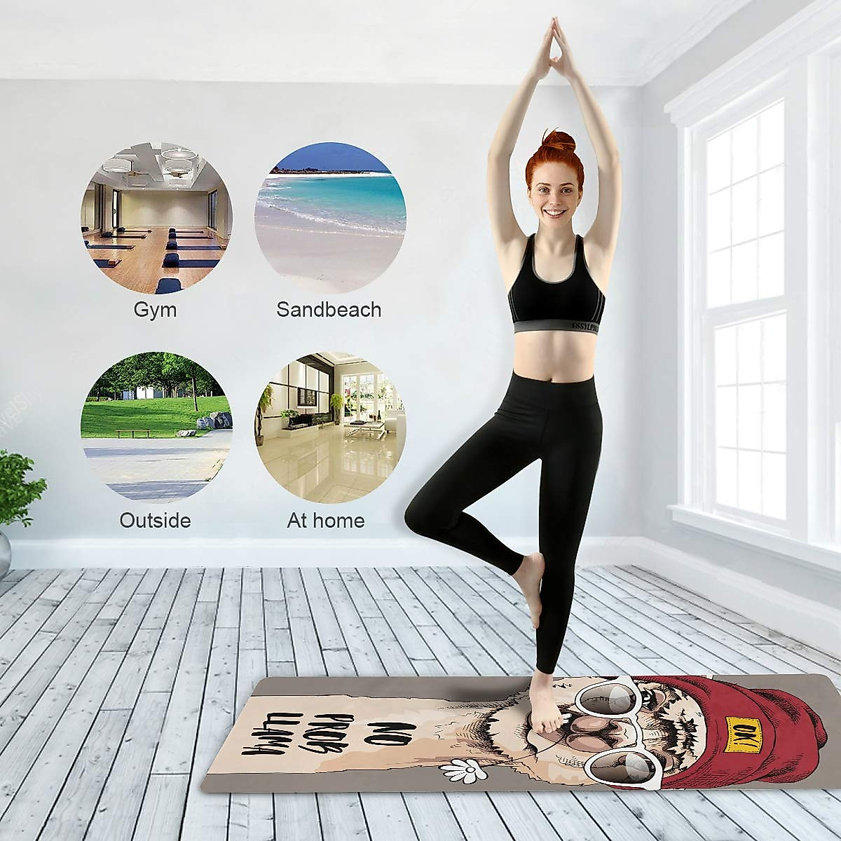 ALAZA Llama W/Sunglasses Chamomile Quote No Prob Nonslip Yoga Mat Towel with Grip Dots for Women Men