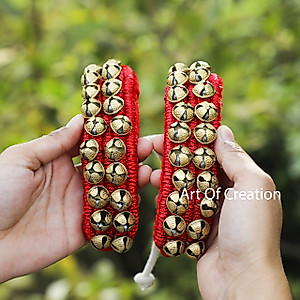 Art of Creation Kathak Dancing Ghungroo Bells 2 Line Classical Dancers Anklet Musical Instrument Bharatnatayam Indian Traditional 40 Bell Red Padded