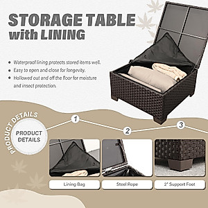 Oasishine Wicker Patio Furniture Patio Couch 3 Pieces Patio Furniture Set Outdoor Sectional with Ottoman and Outdoor Storage Table with Lining Weathering Non-Slip Cushions Waterproof Covers, Khaki