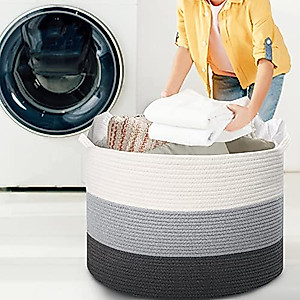 MXMHOME Extra Large Blanket Basket - Blanket Basket Living Room, Woven Baskets for Storage, Kids Toy Basket, Soft Throw Blanket Storage Basket, Rope Baskets for Organizing(23.6”x 23.6”x 14.1”)