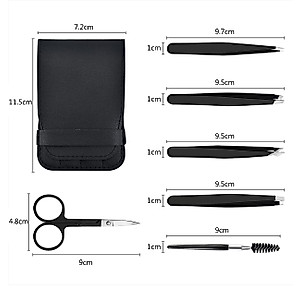 Tweezers for women Pinkiou 6 Pieces Eyebrow Tweezers Set with Curved Scissors,Eyelash Brush,Great Precision tweezer for Eyebrow,Ingrown Hair,Facial Hair Removal,eyebrow kits with Leather Travel Case