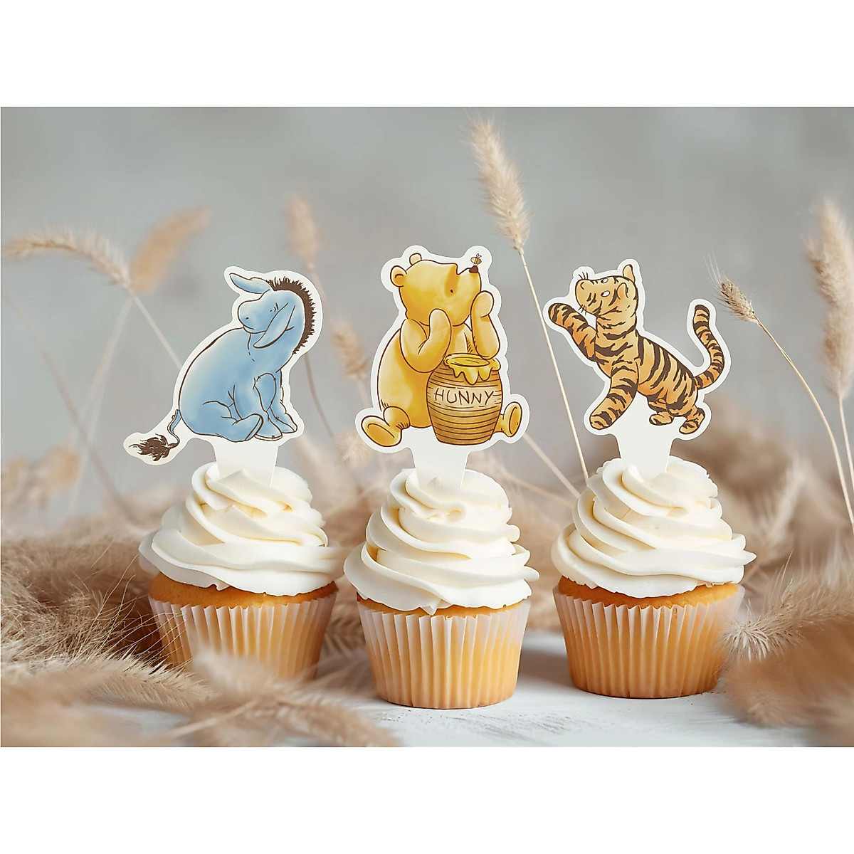 WEECUTES® Winnie Baby Shower Decorations Cupcake Toppers Classic Pooh Cake Decor Party Favors Boys and Girls First Birthday Supplies 48 Pcs