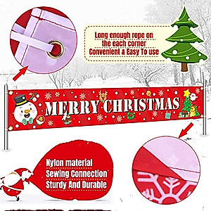 Large Merry Christmas Banner Xmas Decoration Snowman Christmas Tree Hanging Huge Sign Holiday Party Supplies Home Decor for Outdoor,Indoor,Yard,Garden,Porch,Lawn
