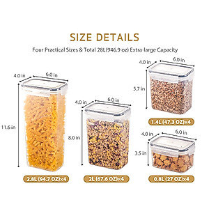 Syntus Cereal Containers Storage Set, 16 Pcs Airtight Pantry Organization and Plastic Kitchen Pasta Food Storage Container with Lids (28L), Labels & Spoon Included