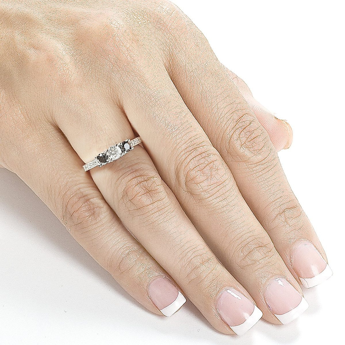 Kobelli Black and White Diamond Engagement Ring 3/5 Carat (ctw) in 14k White Gold, Size 9