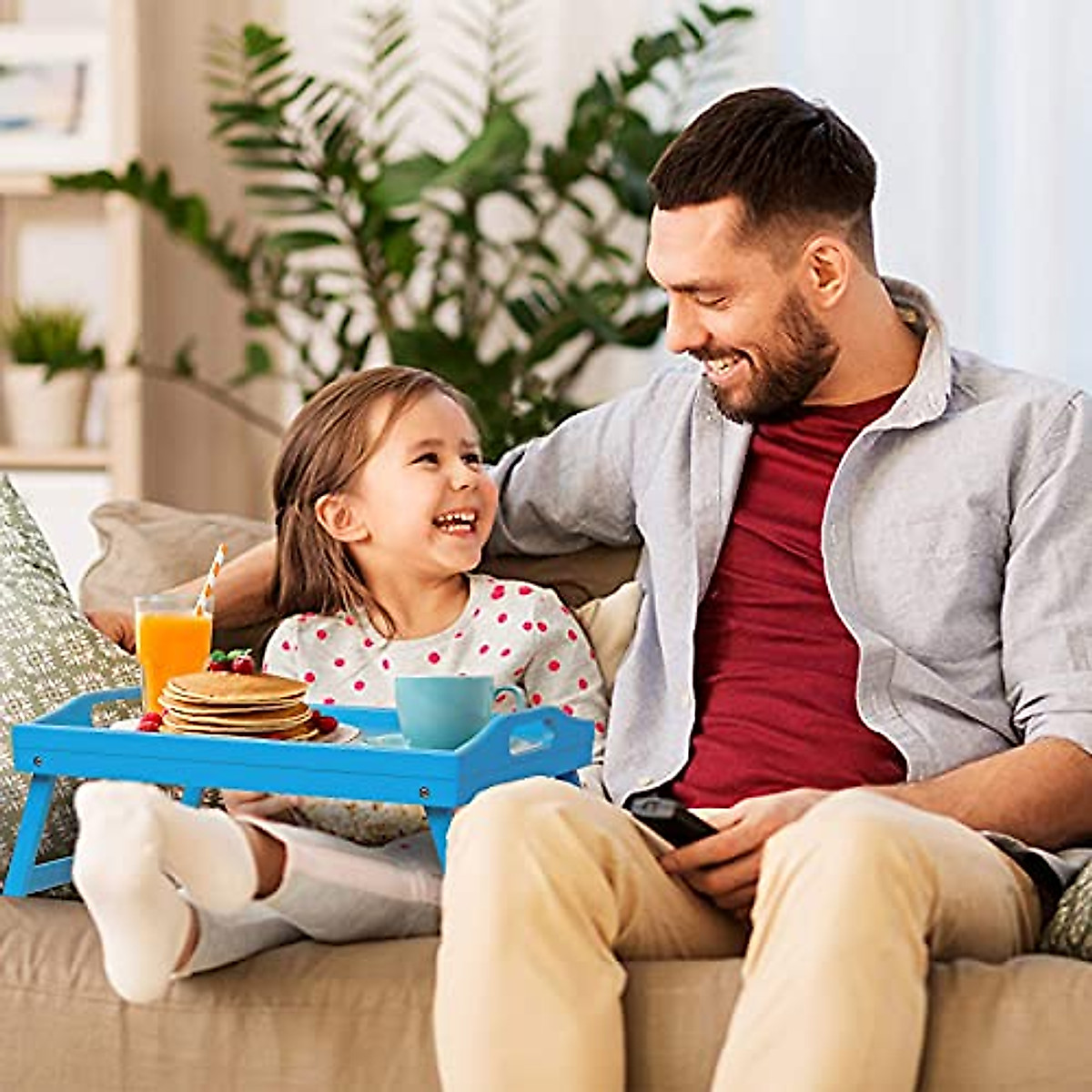 Breakfast Tray Folding Legs with Handles Kids Bed Tray Table for Sofa Eating,Drawing,Platters Bamboo Serving Lap Desk Snack Tray