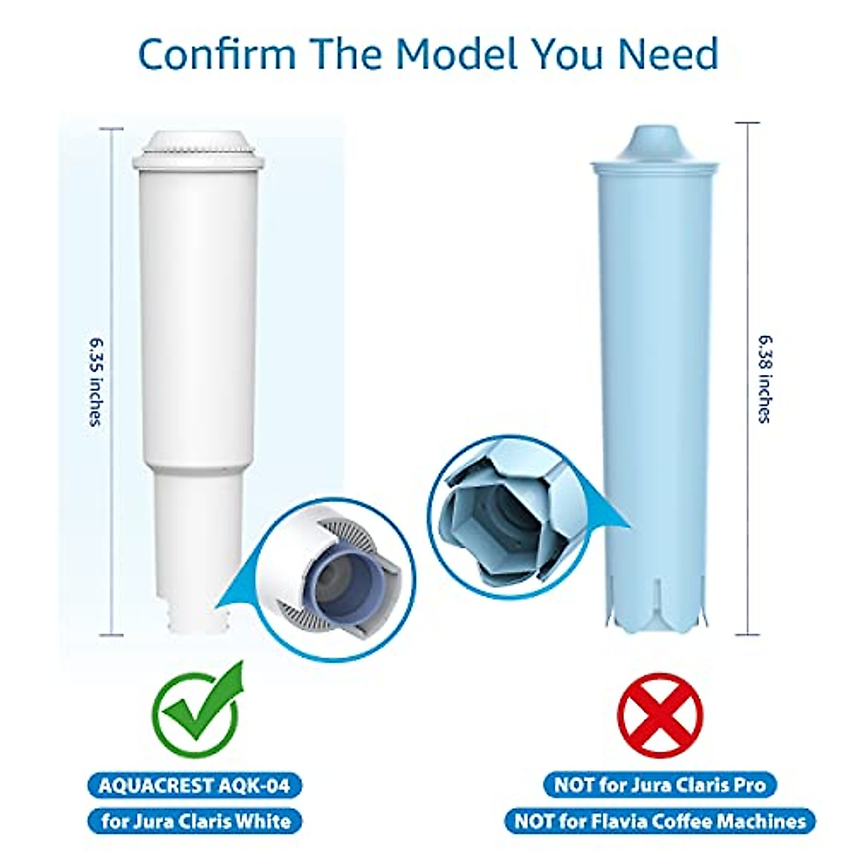 AQUACREST TÜV SÜD Certified Coffee Machine Water Filter, Replacement for Jura® Clearyl White, 64553, 7520, 60209, 68739, 62911 - Including Various Models of Nespresso®, Impressa®, 6 Pack