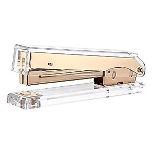 EXPUTRAN Acrylic Stapler,Clear and Gold-Tone Hardware, Beautiful Desk Accessory for Office Home or School,Takes Standard 24/6 or 26/6 Staples