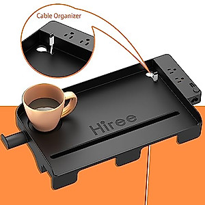 Hiree Bedside Shelf with USB Charging Port, Bunk Bed Shelf Organizer College Dorm Room Essential Clip On Nightstand Tray with Cup Holder, AC Outlets and Night Light, Bedroom Accessories, Black