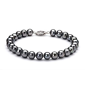 Black 6-7mm AA Quality Freshwater 925 Sterling Silver Cultured Pearl Bracelet For Women-7 in length