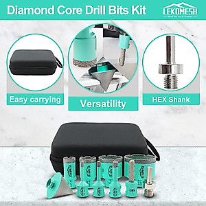 Diamond Core Drill Bits Set - LEKOMESH Tile Hole Saw Kit (6/8/10/25/35/50/65mm+10mm Finger Bit+50mm Chamfer Bit+Adapter) for Porcelain Tile Ceramic Marble Brick Concrete,5/8"-11 Thread