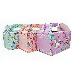 MintieJamie Handle Cardboard Treat Boxes 6.25 X 3.5 X 3.5 Inches, Pack of 12pcs Pastel Color Cute Birthday Boxes, Party Favor Gifting Gable Boxes