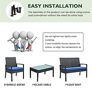 OLYMSOLD Patio Conversation Sets, 4 Piece Patio Furniture Set, Rattan Patio Furniture Sets, Outdoor Conversation Sets, Wicker Patio Furniture Set, Balcony Furniture Set