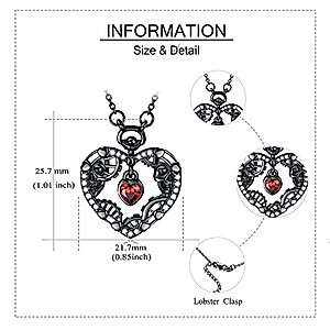 ONEFINITY Heart Necklace Sterling Sliver Steampunk Black Gothic Skull Necklace Punk Pandent Skull Jewelry Birthday Gifts for Women Her