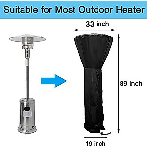 Patio Heater Cover Upgraded Outdoor Waterproof Standup Round Patio Heater Covers Dustproof,Wind-Resistant, Sunlight-Resistant,Snow-Resistant,with Zipper and Storage Bag (89'' H x 33" D x 19" B)