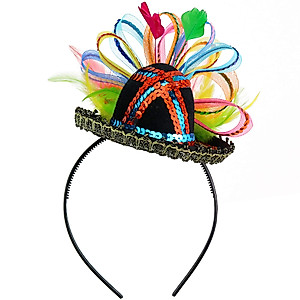 Skeleteen Womens Fiesta Sombrero Headband - Mexican Fancy Fascinator Girls Hair Accessories for Kids and adults