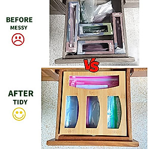 SOGUAOLO Bamboo Ziplock Bag Storage Organizer and Dispenser for Kitchen Drawer–Food Storage Bag Holders Compatible With Gallon, Quart, Sandwich & Snack Variety Size Bags.
