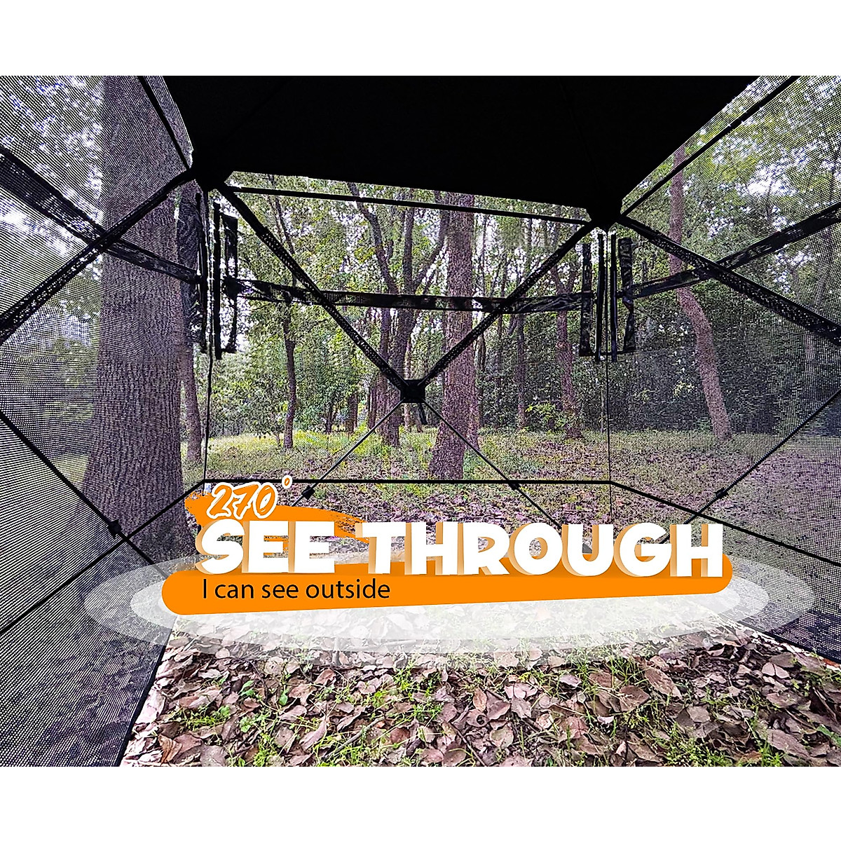 HUNT MONSTER Hunting Blind 1-3 Person with Tri-Leg Hunting Stool, 270 Degree See Through Pop up Ground Blinds for Deer Turkey Duck Hunting, Bow Hunting Adjust Windows with Silent Zipper(CAMO 2)