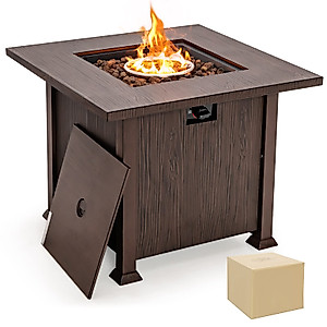 Giantex Gas Fire Pits for Outside - 32” Patio Fire Table, Propane Table with Lid, Lava Rocks, Metal Frame, PVC Protective Cover, CSA Certification, 50,000 BTU Firepit table for Poolside, Backyard
