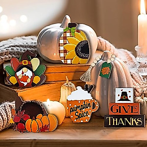 Uruney Thanksgiving Tiered Tray Decor, Farmhouse Turkey Fall Tray Decorations, Gnome Pumpkin Spice Sunflower Wooden Signs Wood Bead Garland, Rustic Autumn Fall Decorations for Home Table Shelf