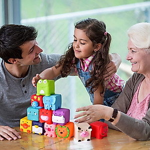 Soft Stacking Blocks for Baby, 12 PCS Soft Blocks Cube Bath Toys Squeeze Water Toys Building Blocks for Toddlers