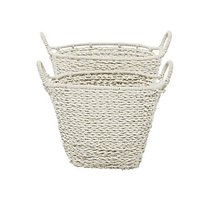 CosmoLiving by Cosmopolitan Cotton Fabric Handmade Decorative and Functional Storage Basket Basket Organizer with Handles, Set of 2 Basket for Storage 16", 18"H, White