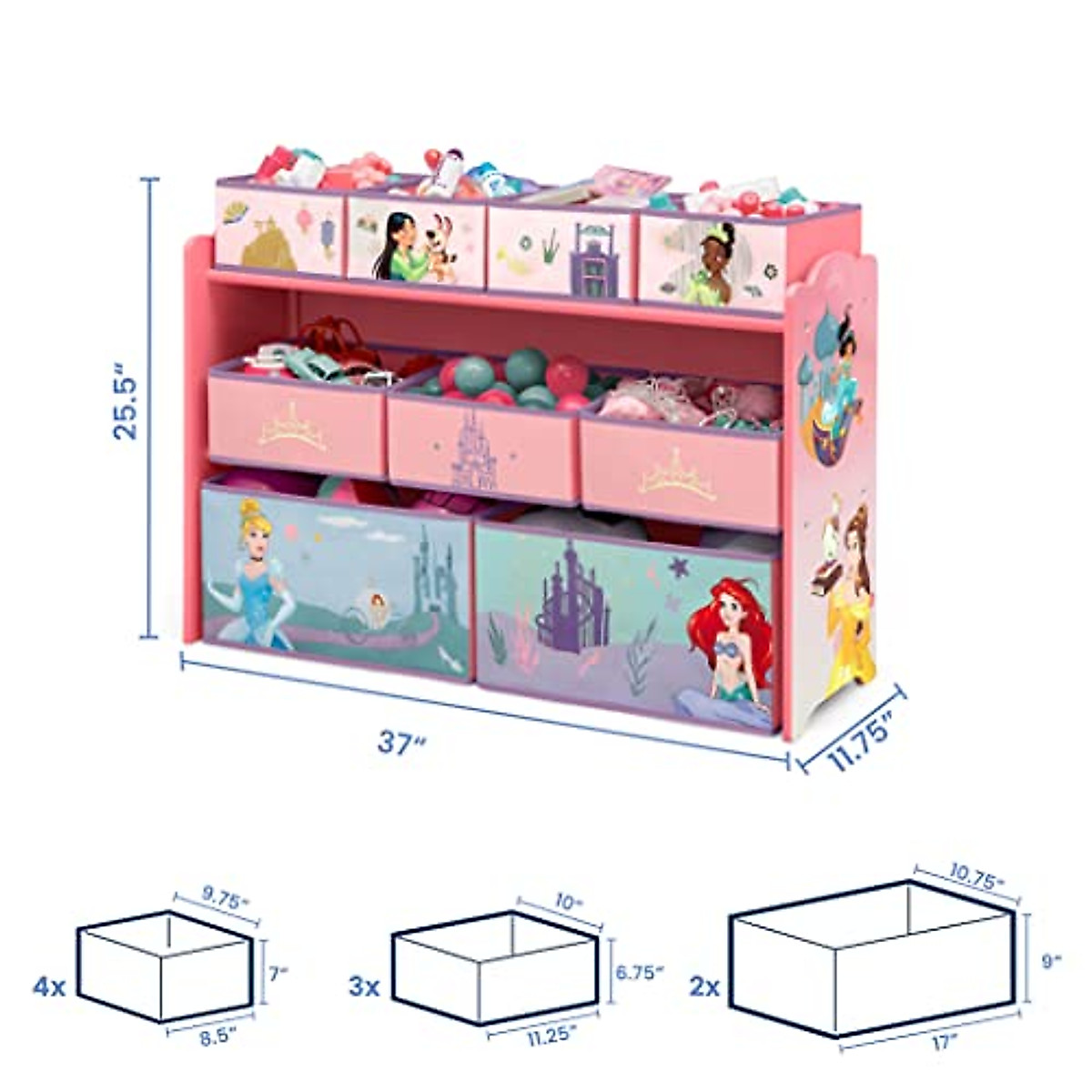 Delta Children Disney Princess Deluxe 9 Bin Design and Store Toy Organizer, Greenguard Gold Certified