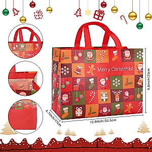 CVNDKN Christmas Gift Bags,9 Pcs Christmas Tote Bags with Handles for Shopping,Grocery Bags,Gifts Wrapping,Christmas Party Supplies Decorations,12.7"*9.8"*6.7" Reusable Gift Bags.