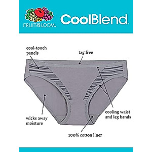 Fruit Of The Loom Women's Underwear Moisture Wicking Coolblend Panties, Hi-Cut - Fashion Assorted, X-Large (8)