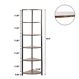 thksbought 6 Tier Corner Shelf,Display Shelf,Ladder Corner Wooden Storage Metal Frame Shelf,Multi-Functional Shelf Unit Wall Corner Shelf for Bedroom,Bathroom and Office Space (1,Dark Brown)