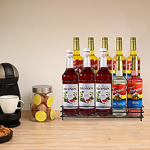 Coffee Syrup Organizer Rack 10 Bottles Syrup Bottle Holder Stand For Coffee Bar Accessories, 2 Tier Wine Bottle Storage Rack For Syrup, Wine, Liquor, Coffee Station Organizer For Kitchen Countertop