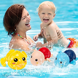 GRIKAI Bath Toys for Toddlers 1 2 3 4 Year Age Girl Boy Gift Mold Free, Baby Bathtub Wind Up Turtle for Infant 6,12,18 Month, Water Pool Swim Tub Toy Set 3-Pack (Turtle & Duck)