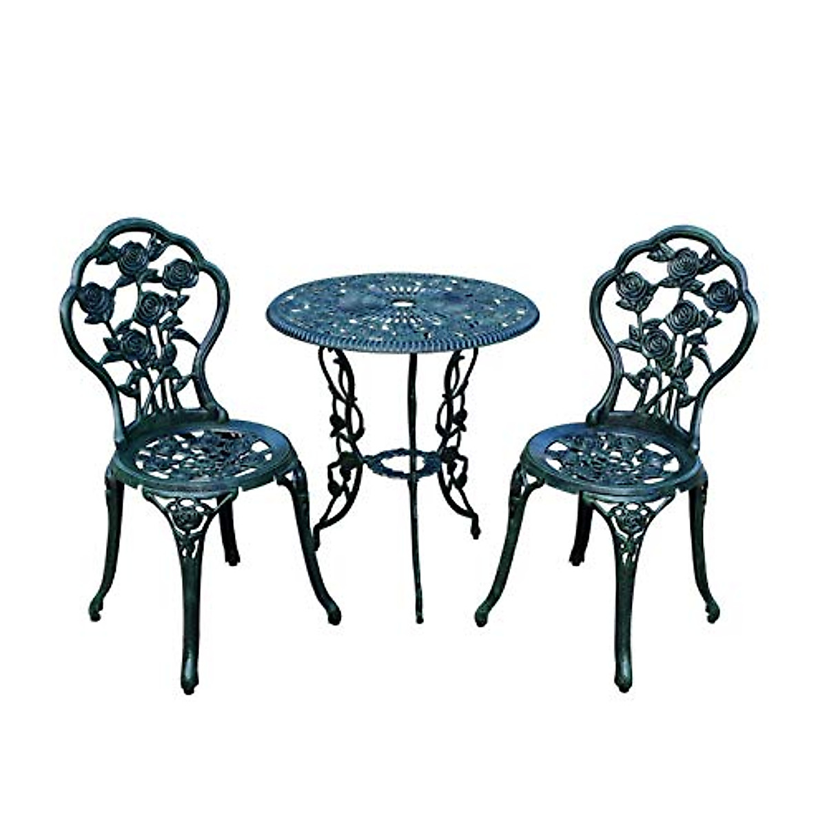 Oakland Living Cast Aluminum Conversation Metal Antique 3 Piece Patio Rose Bistro Set, Verdi Green