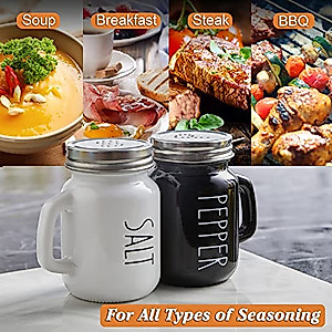 Salt and Pepper Shakers Set, Bivvclaz 4 oz Glass Black White Salt Pepper Shaker Set with Stainless Steel Lid, Modern Kitchen Decor for Home Restaurants Wedding, Ideal Gift Choice