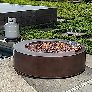 Propane Fire Pit - Outdoor Patio - Fire Pit Table - Stainless Steel Burner Patio Heater with Lava Rocks and Cover - 42" Round - Dark Brown 50,000 BTU - by Royal Garden