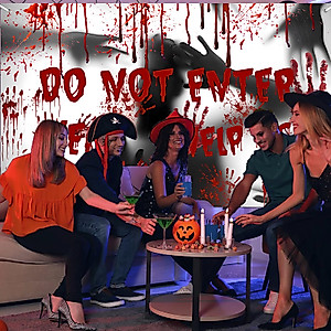 WETEL Halloween Scary Backdrop Banner Large 72"x44" Bloody Banner Decorations No One Leaves for Halloween Party Supplies Bedroom Home Indoor Outdoor Outside Decor
