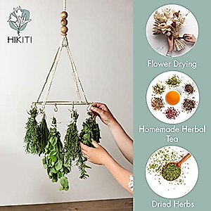 HIKITI Herb Drying Rack - Decorative Herb Drying Rack Hanging - Secured Herb Dryer Hooks - Handmade Macrame Boho Chic - Flower Drying - Herb Hanger - Hanging Drying Rack for Herbs